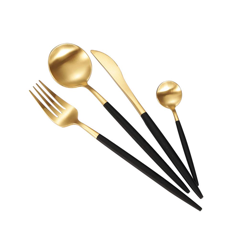 24-Piece Gold Silverware Set with Black Handle, Stainless Steel Flatware Set, Tableware Cutlery Sets for 6 Including Forks Spoons Knives, Kitchen Utensil Set for Home and Restaurant(Black Gold)