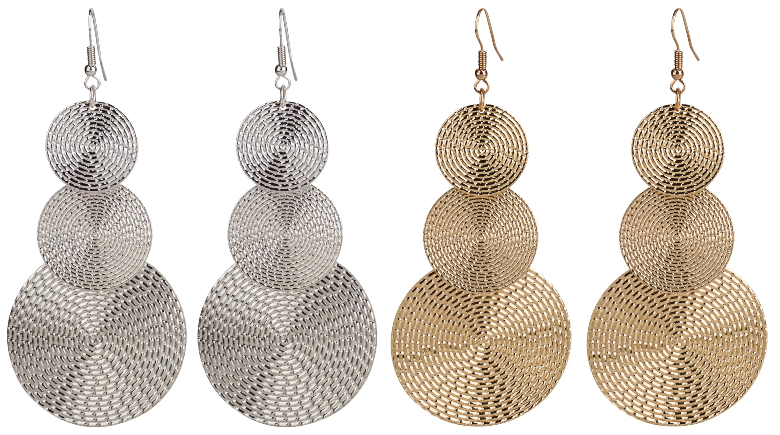 3 Teardrop Earrings in Gold and Silver for Women (Gold)