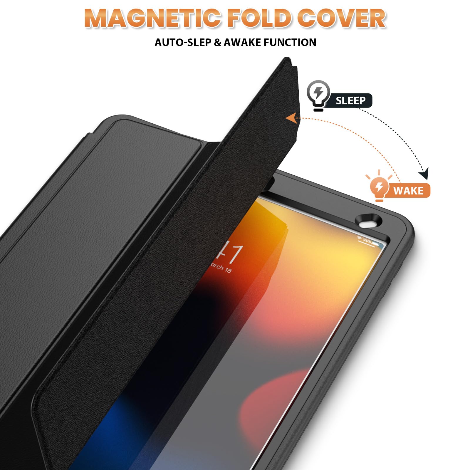 Timecity Case for iPad 9th Generation 10.2 inch 2021, Case for iPad 8th/ 7th Gen 2020/2019, Durable Protection Case with Pencil Holder Folding Stand Smart Cover Auto Sleep/Wake - Black