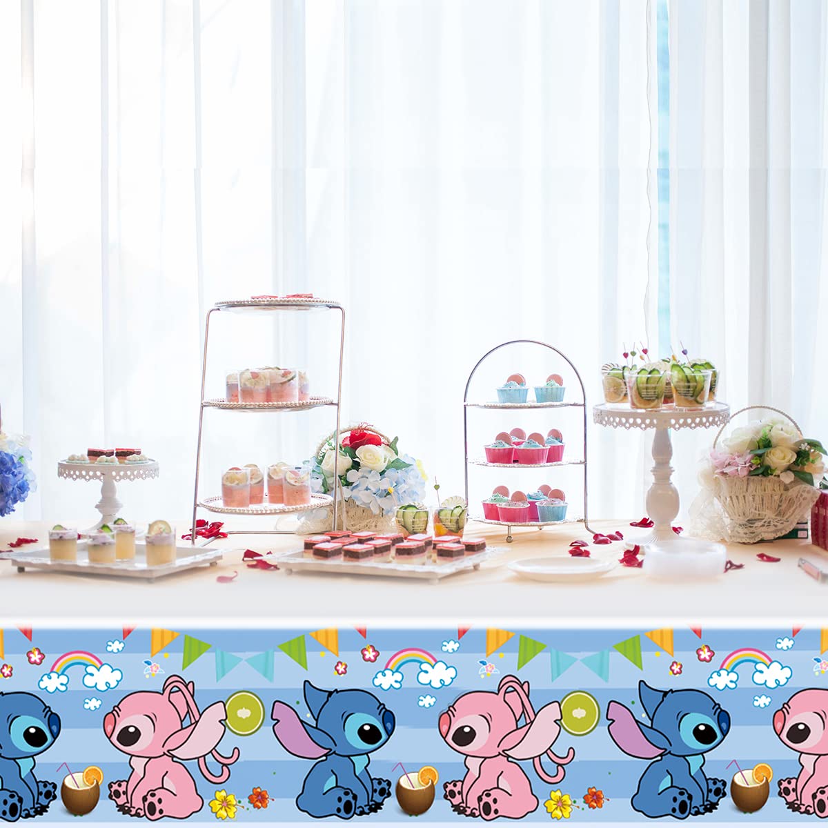GeRRiT 2Pcs Stitch Party Tablecloths,Stitch Birthday Party Supplies,Stitch Birthday Decorations, Blue