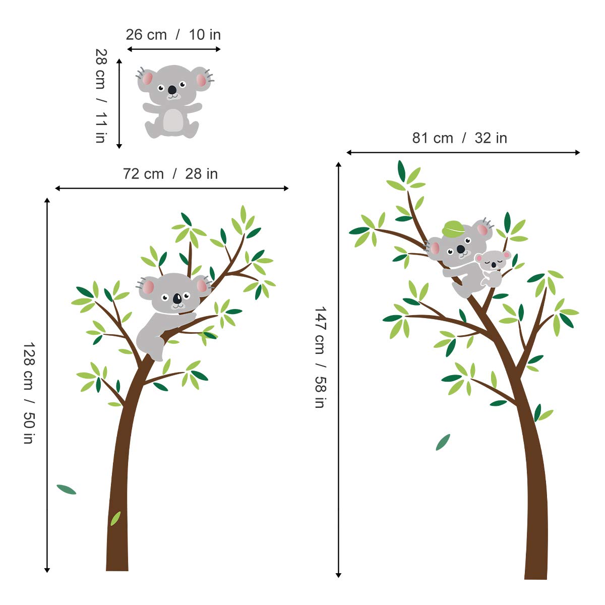 ufengke Koala Tree Wall Stickers Animal DIY Wall Decals Art Decor for Kids Bedroom Nursery Living Room
