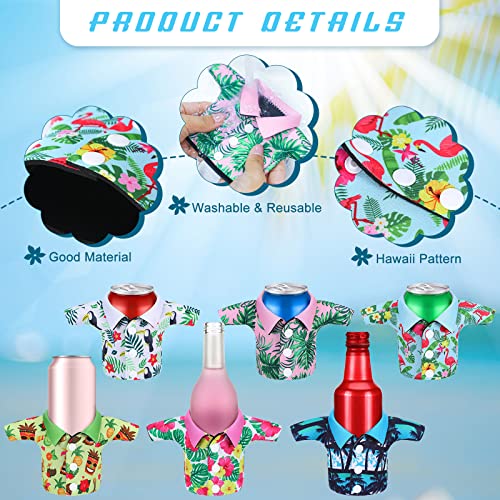 Funtery 6 Pack 12 oz Can Cooler Sleeves Funny Hawaii Can Shirt Neoprene Tiny Coat Can Jacket for Tropical Aloha Luau Beach Birthday Party Supplies