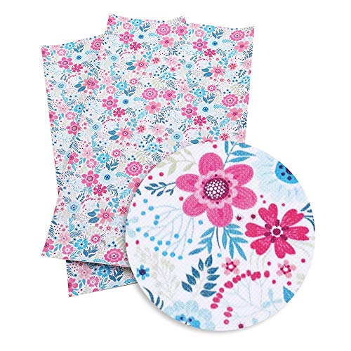 David accessories Spring Flower Leaf Printed Faux Leather Sheets Floral Synthetic Leather Fabric 8 pcs 7.7" x 12.9" (20cm x 33cm) Canvas Back Craft DIY Craft Assorted Colours (Assort J)