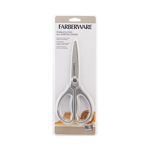 Farberware All Purpose High Carbon Stainless Steel Shears with Contoured Handles, 8.2 x 3.5 x 0.5 inches, Silver