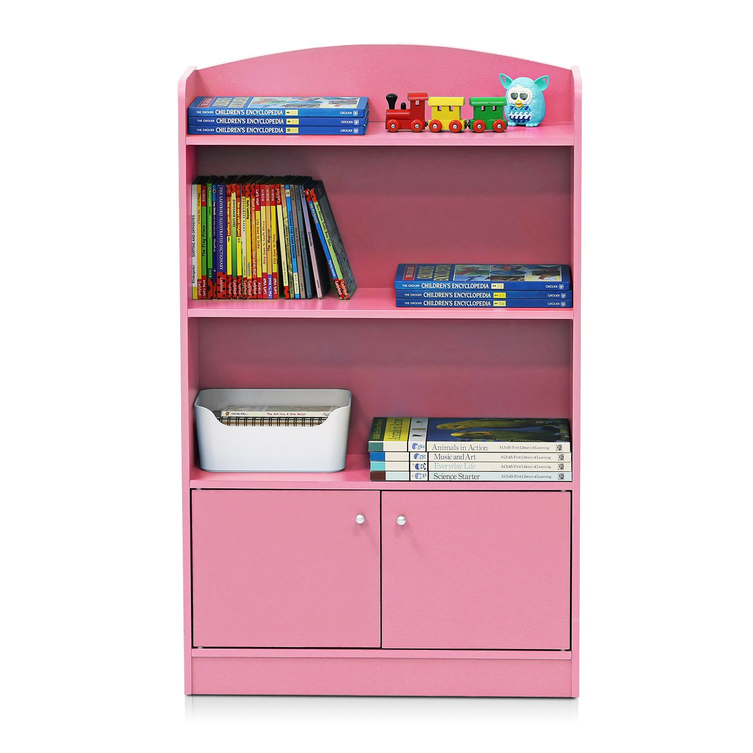 FURINNO 2 shelves Stylish Kidkanac Bookshelf With Storage Cabinet, Pink