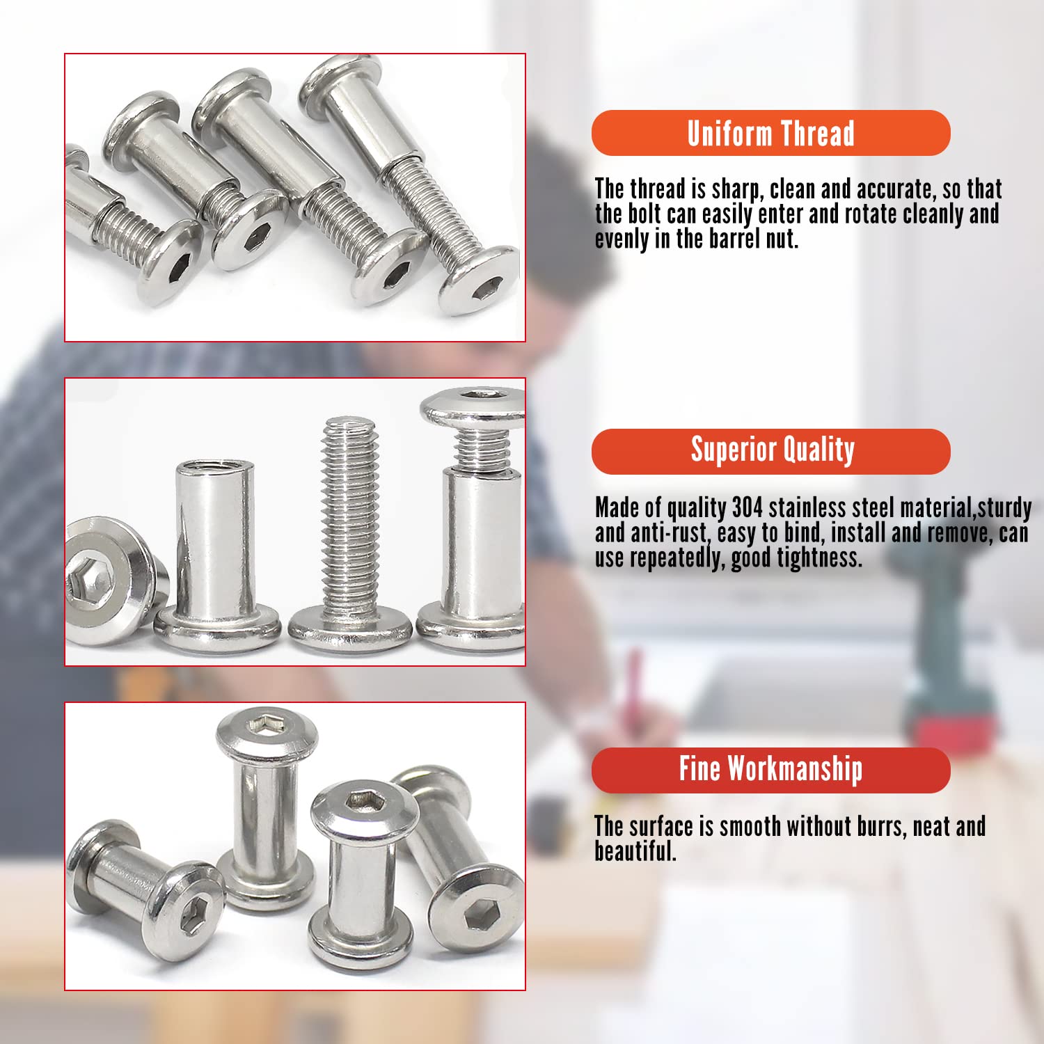MroMax M6 Binding Screws, M6 x 25mm Stainless Steel Binding Screws and Rivet Socket Cap Connecting for Binding Baby Bed Furniture, DIY Leather, Scrapbook and Photo Albums 5Pcs