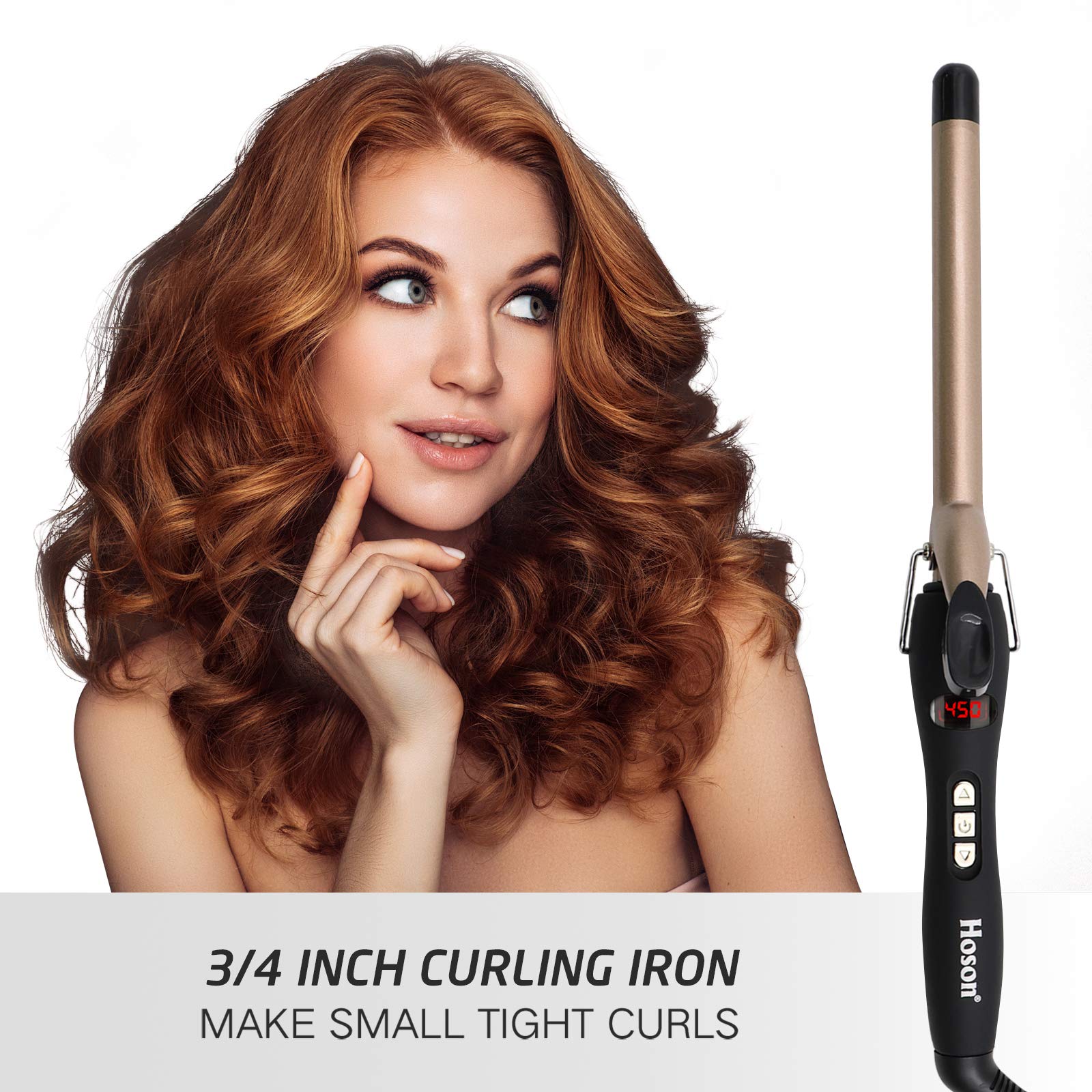 3/4 Inch Curling Iron Professional, Hair Curling Wand for Long & Short Hair, Ceramic Barrel Hair Curler Include Glove(Golden)