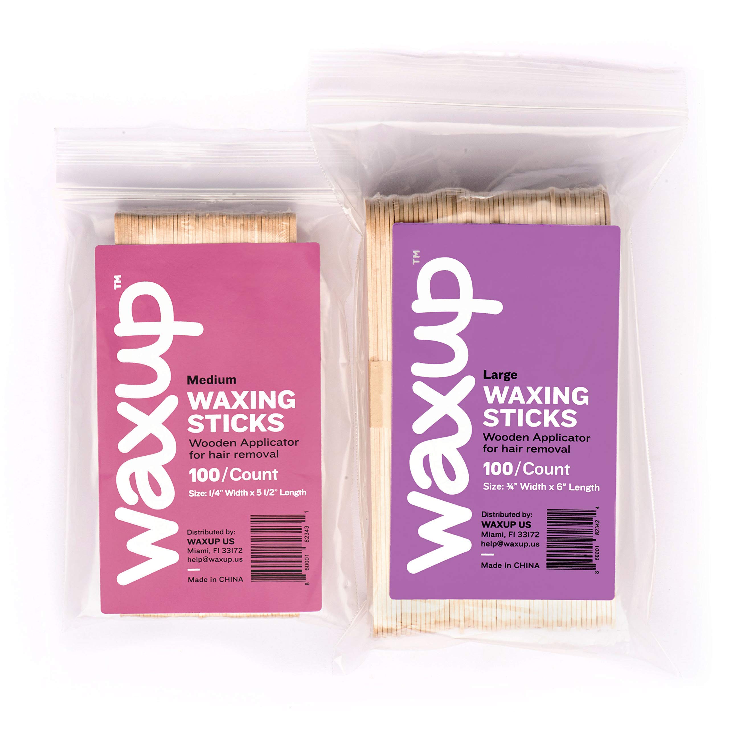 waxup Wax Sticks Wooden Applicators, 200 Assorted Waxing Spatulas for Body, Face, Ear, and Nose Hair Removal, to Use with Hard and Soft Wax, 100 Medium and 100 Large.