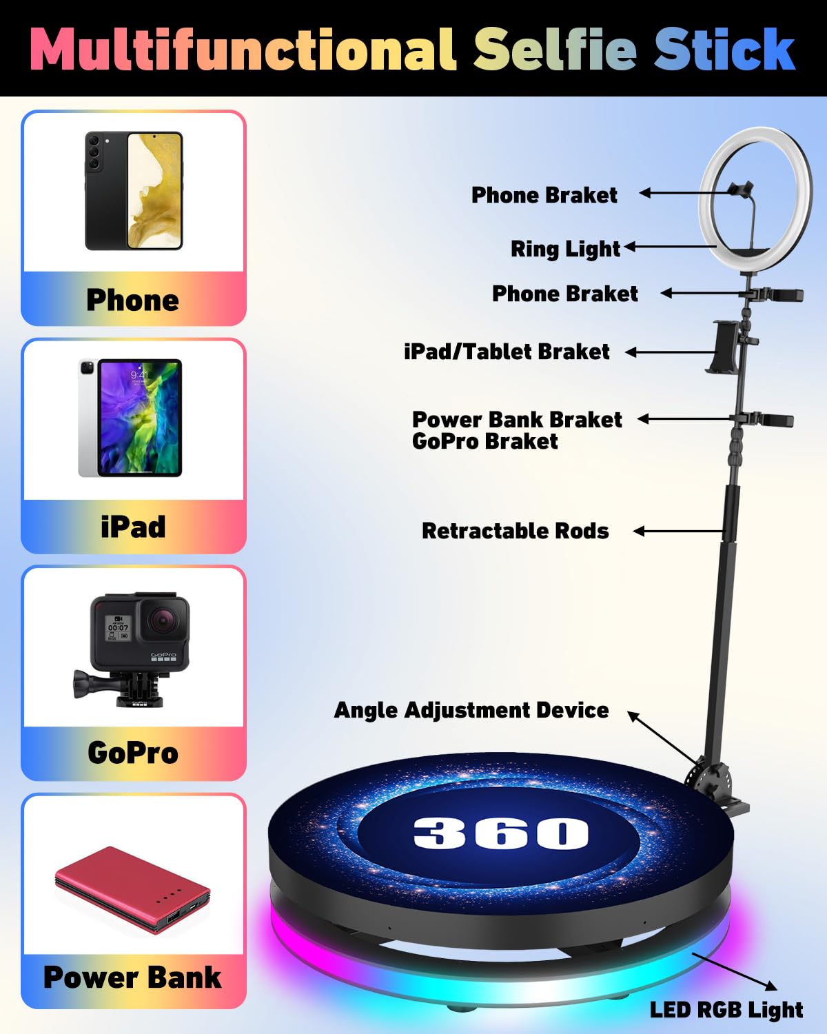 360 Photo Booth Machine for Parties with Ring Light 3 People Stand on Remote Control Automatic Slow Motion 360 Spin Photo Camera Booth Free Custom Logo 80cm 31.5 inch with Flight Case