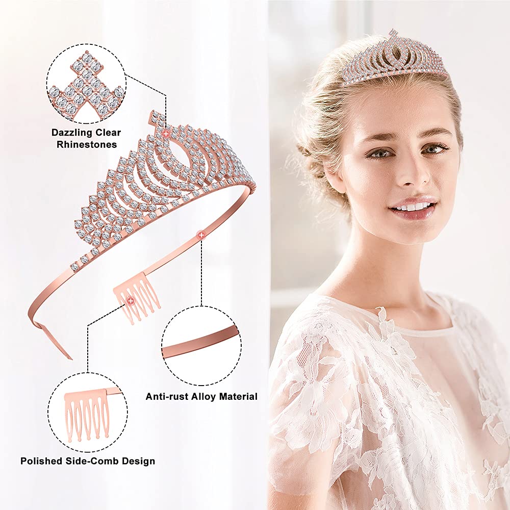 Bachelorette Party Decorations Kit, Bridal Shower Gift Supplies, Rose Gold Bride to Be Bachelorette Sash Veil Crown Tiara for Bride, Team Bride Tribe Sash for Bridesmaids