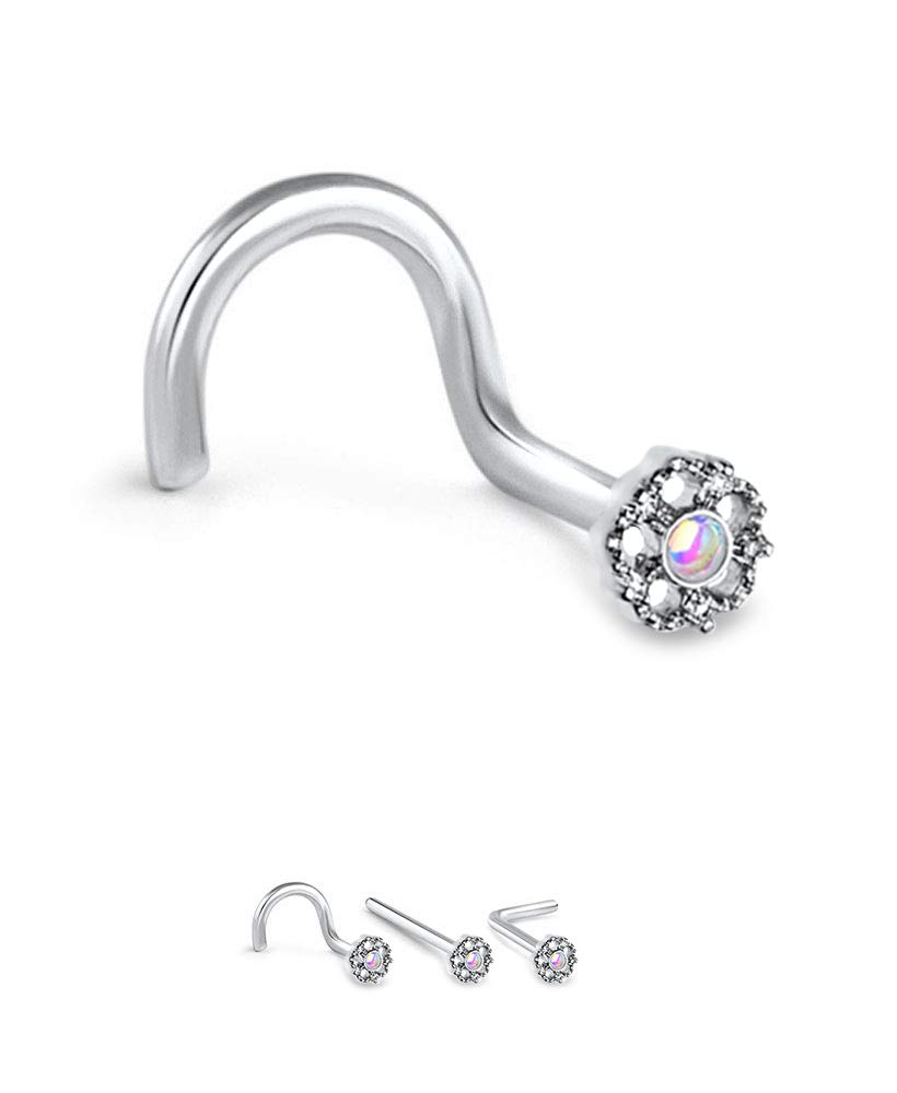 316L Surgical Steel 10mm Straight Nose Stud Ring Illuminating Lotus Flower 20G