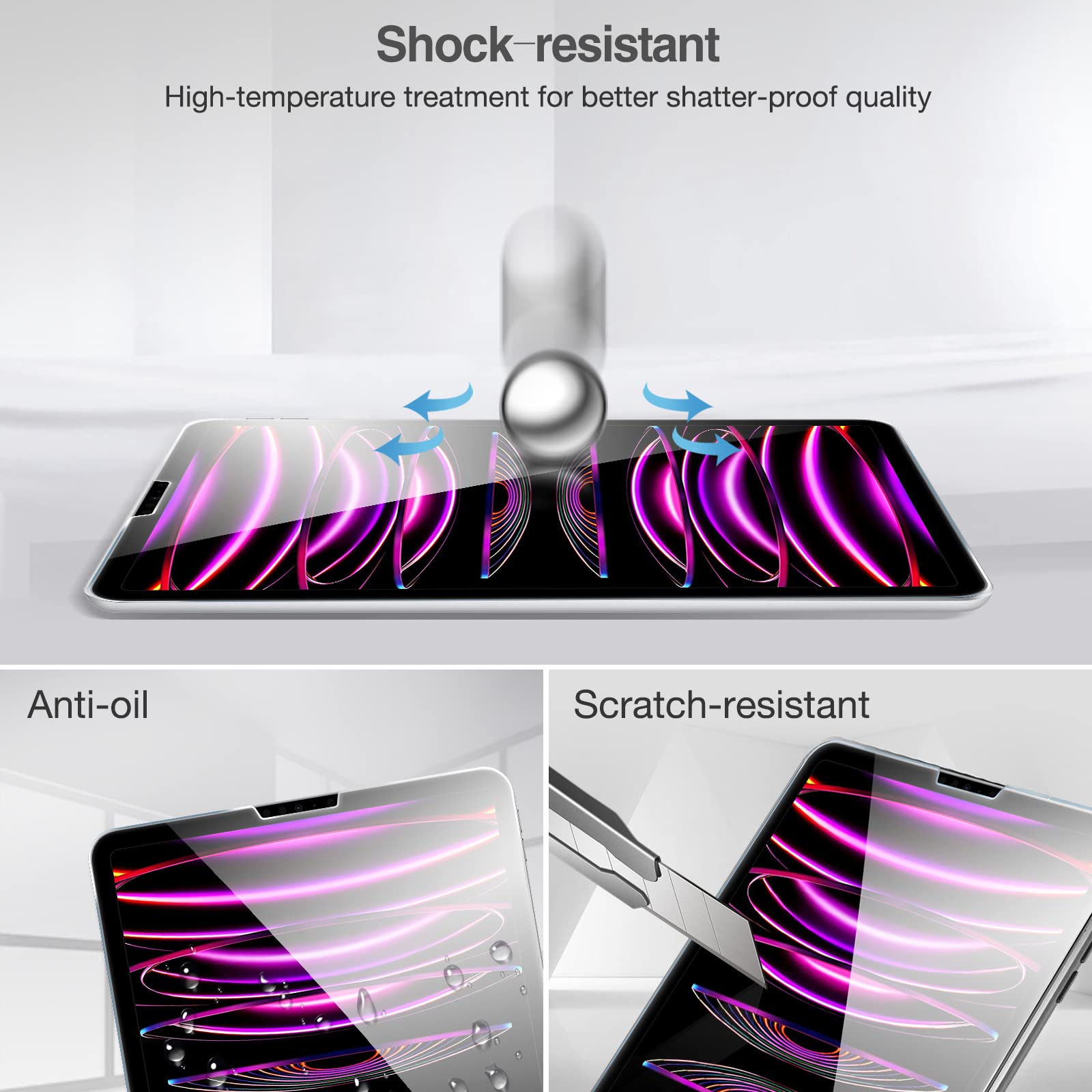 ProCase for iPad Pro 12.9 6th 5th 4th 3rd Gen 2022 2021 2020 2018 Screen Protector, Tempered Glass Film Guard for iPad Pro 12.9 6 5 4 3