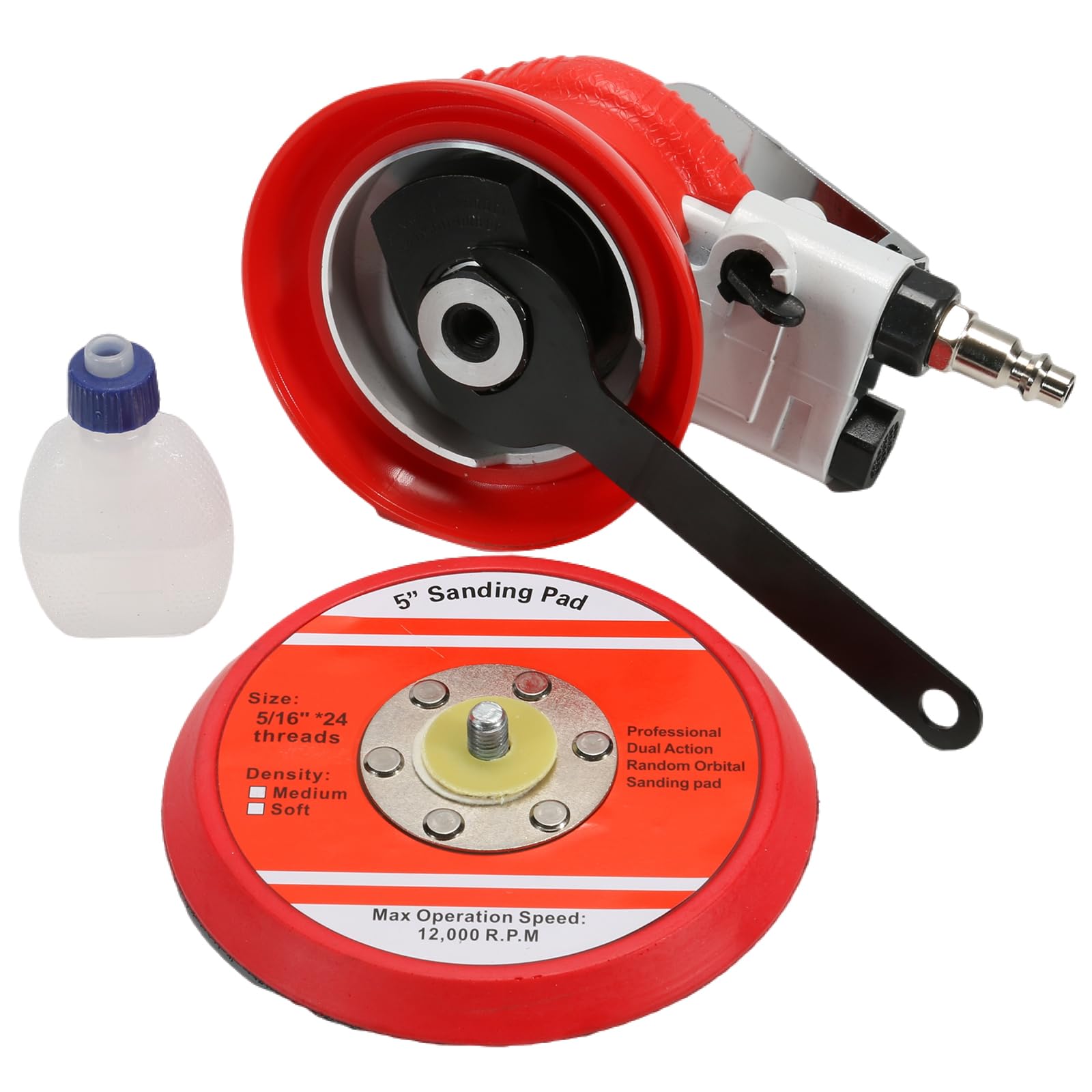 Air Random Orbital Sander, 5inch Dual-Action Sander with PSA and Hook & Loop Backing Pads, Pneumatic Palm Sander for Auto body,Metal,Woodworking