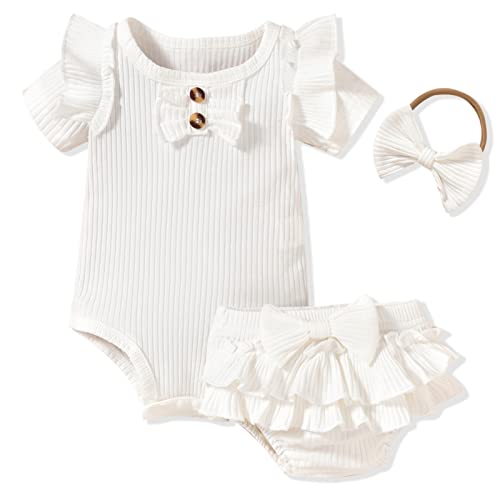 Aalizzwell Preemie Baby Girls Clothes Short Sleeve Bloomer Shorts Ribbed Summer Outfit White Premature