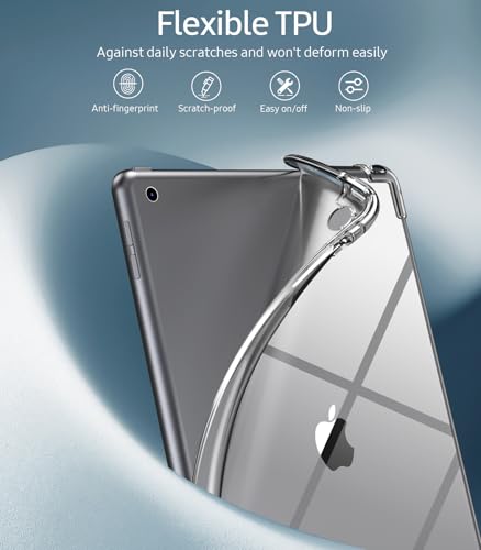 TiMOVO Case for New iPad 9th Generation 2021/8th Gen 2020/7th Gen 2019, Shockproof Impact Resistant Flexible Transparent Clear TPU Protective Shell Fit iPad 10.2-inch - Clear