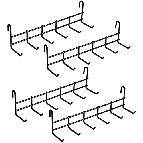 Coume Metal Grid Hooks Rack for Wall Grid Panel, 4 Pack Hanging Hooks for Wall Grid Storage and Display, Grid Wall Accessories Black Organizer for Wire Grid Wall