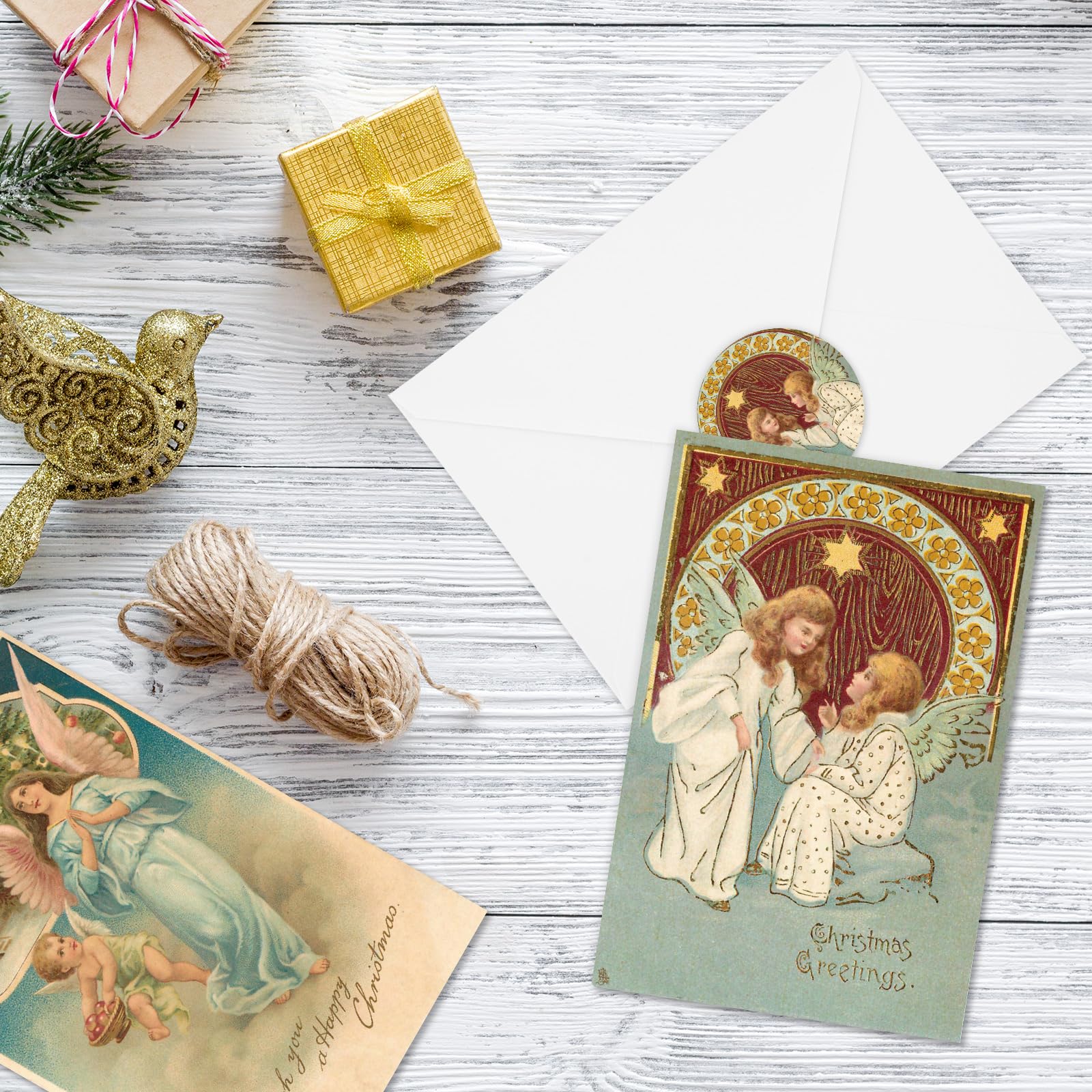 AnyDesign 36 Pack Christmas Greeting Cards Holy Angel Note Cards with Envelopes Stickers Watercolor Xmas Blank Cards, 4 x 6 Inch
