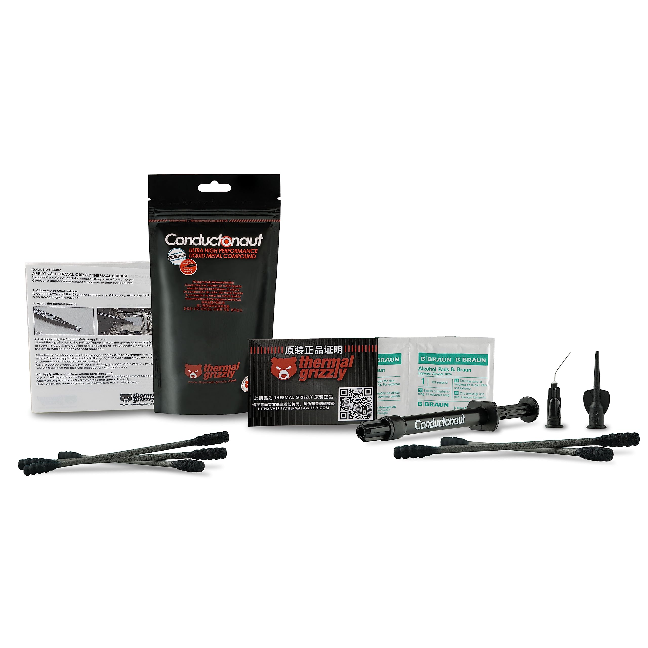 Thermal Grizzly Conductonaut Thermal Grease - 1 Gram Set + 3X Extra Applicators - Liquid Metal Thermal Paste for Cooling The CPU, GPU