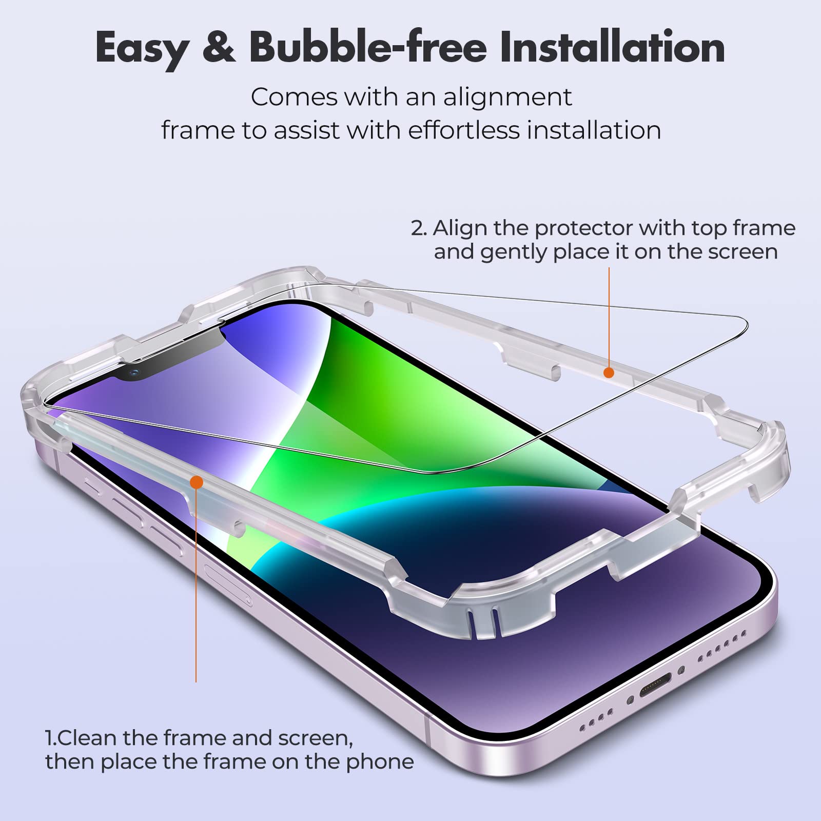 UNBREAKcable 3-Pack Screen Protector for iPhone 14, Double Shatterproof Tempered Glass [Easy Installation Frame] [9H Hardness] [99.99% HD Clear] [Case Friendly] for iPhone 6.1 inch