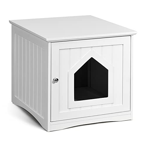 PETSITE Cat Litter Box Enclosure, Hidden Litter Box Furniture, Home Decorative Enclosed Cat House & Nightstand, Indoor Pet Crate, Kitty Washroom Cabinet