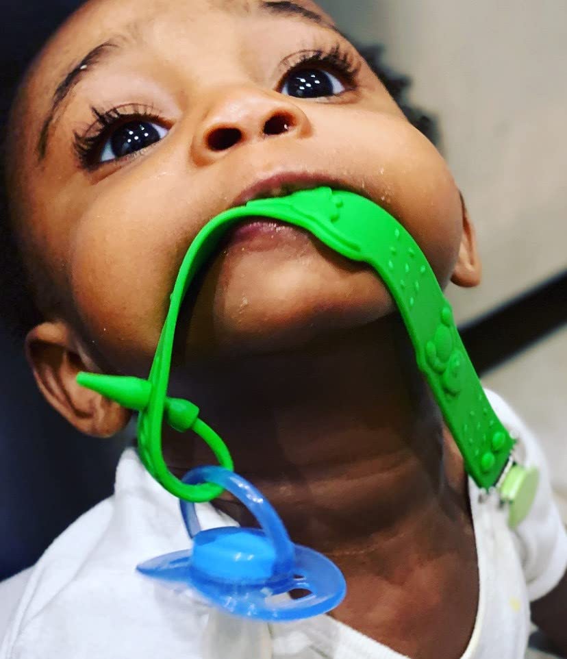 Baby Bottle Brush Bib 2PK Pacifier Teether Clip/Grows with Baby/Doubles As A Teether/Changeable Suspender Clips/No Cloth/100% Silicone/Available in Bright Vibrant Colors (Green/Yellow)
