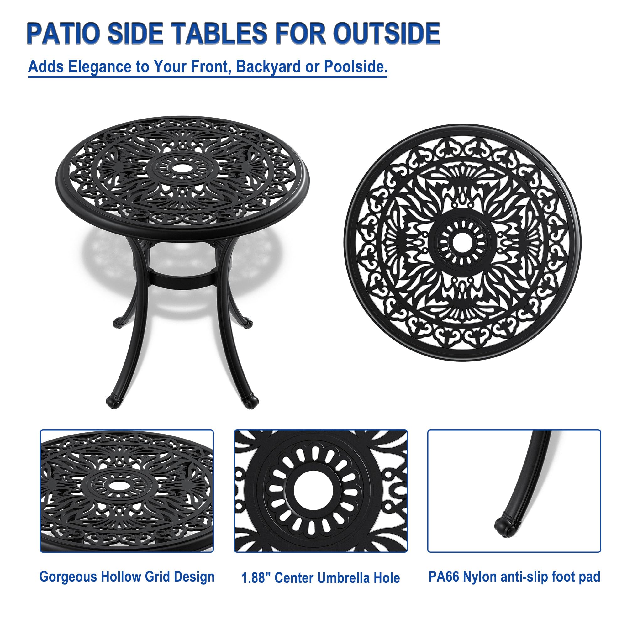 3-Piece Cast Aluminum Patio Bistro Sets Patio Table and Chairs Set of 2 with Umbrella Hole for Yard, Balcony, Lawn, Garden, Backyard