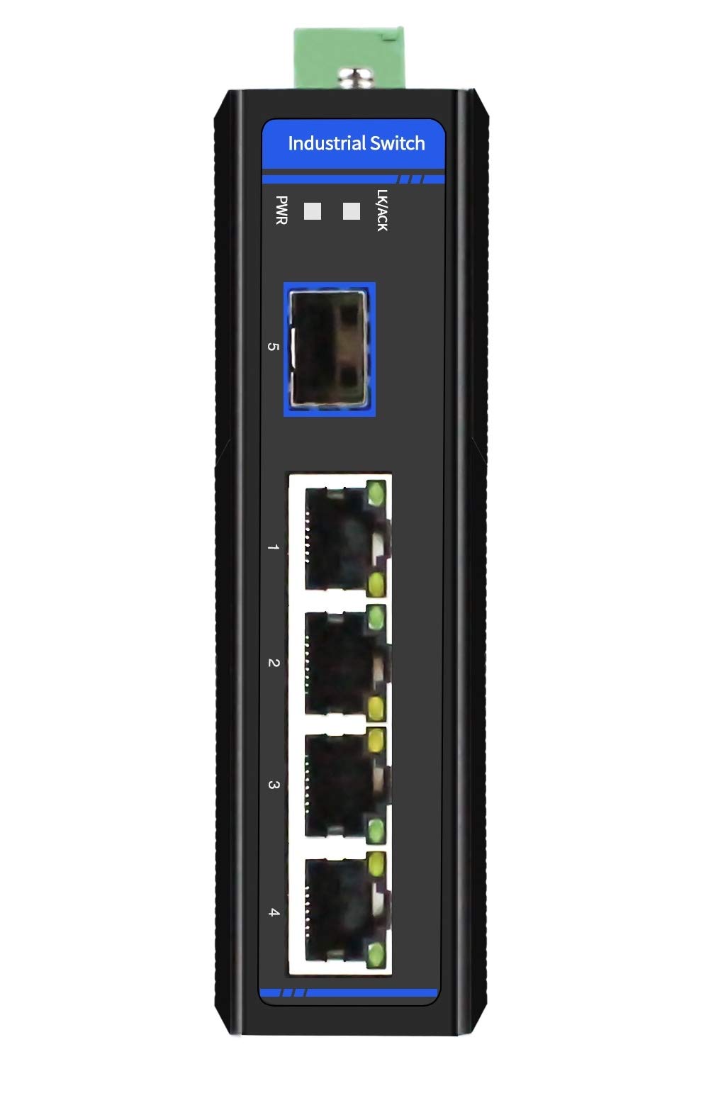 HGW-401S - 4X RJ45 +1x SFP Ports Gigabit Ethernet Industrial Fiber Switch, DIN Rail Mount, -40 to +75 Celsius