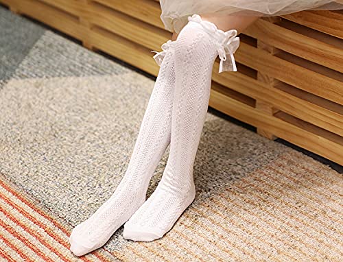 Toptim Little Girl's Knee High Socks Over Calf Kids Overknee Stockings Bow Style 3-12T(Pink/White/Grey/Black)