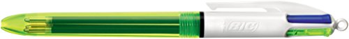 BIC 4 Colours Fluo Ballpoint Pen Black, Blue, Red and Fluorescent Yellow Ink Colours 1 Pack