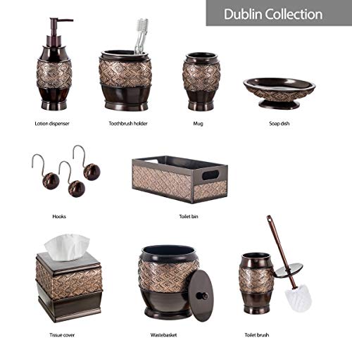 Creative Scents Dublin Small Trash Can with Lid - Decorative Waste Basket, Durable Resin Slim Bathroom Covered Garbage Can Wastebasket Bin for Diaper/Paper (Brown)