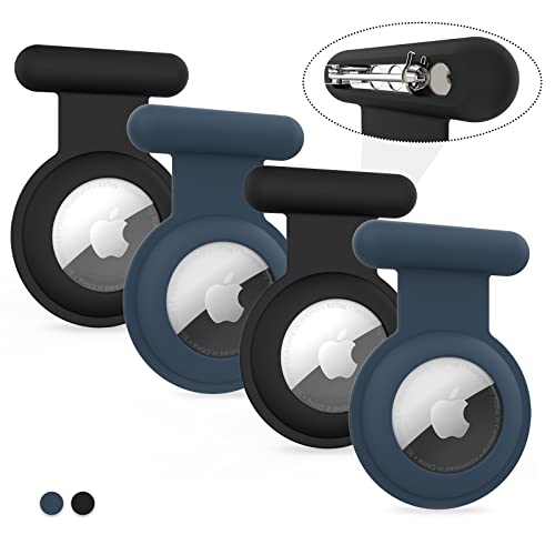Airtag Holder for Kids 4 Pack Silicone Hidden with Invisible Pin GPS Tracker,Airtag case for Kids for Clothing Backpack Luggage, Safer Than Wristband Necklace Keychain,(2 Black 2 Blue)