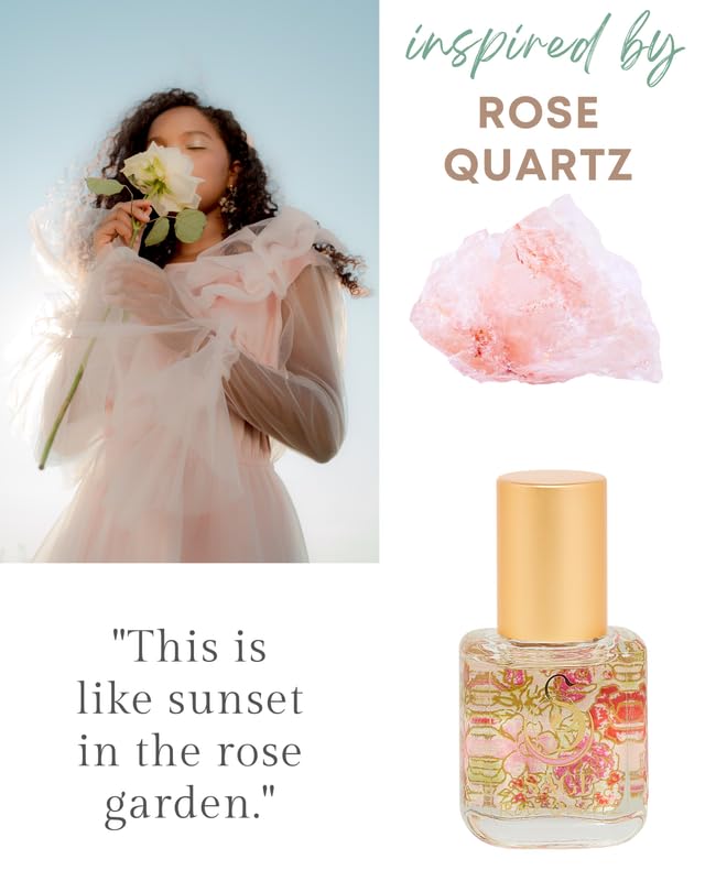 Rose Quartz Organic Perfume Oil Extract Roll-On by Sage- 1/4 oz, Vegan & Cruelty-Free, Floral Scent, Rose Damask, Honeysuckle, Jasmine