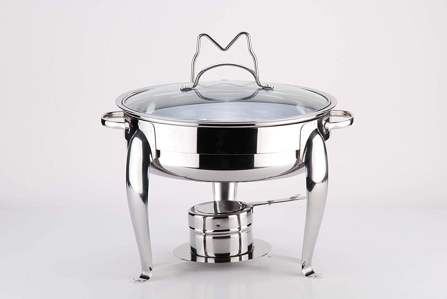 4 Quart Round Stainless Steel Chafing Dish with Bonus Slotted Spoon and Drip Tray for Lid| Keeps linens Dry | for Wedding, Graduation, Events, Parties | Sterno Holderā¦