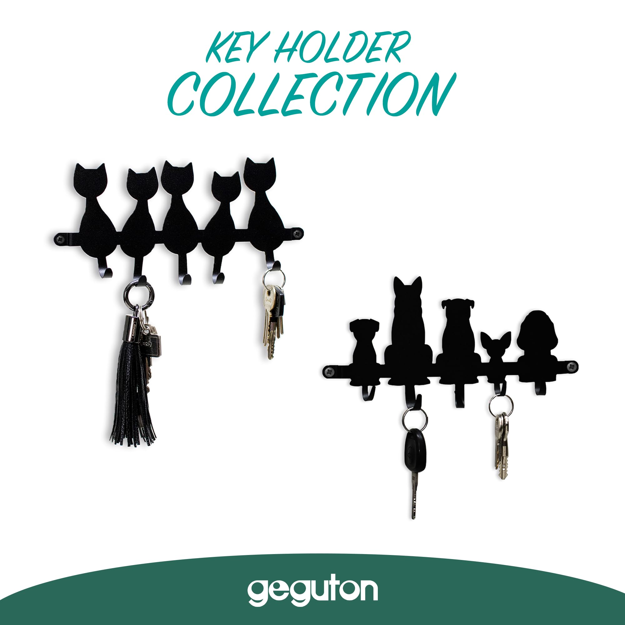 GEGUTON Wall Key Holder - Steel Hooks Holders Organizer for Keys, Decoration and Functional Items for Home, Birthday Gifts (Cats Theme)