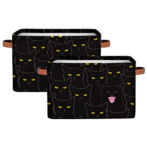 Cute Black Cat Storage Bins Baskets Fabric Laundry Baskets, Cat Animal Storage Cube Boxes Organizer Bag Bin for Toy Organizing Book Storage Shelves Nursery Closet