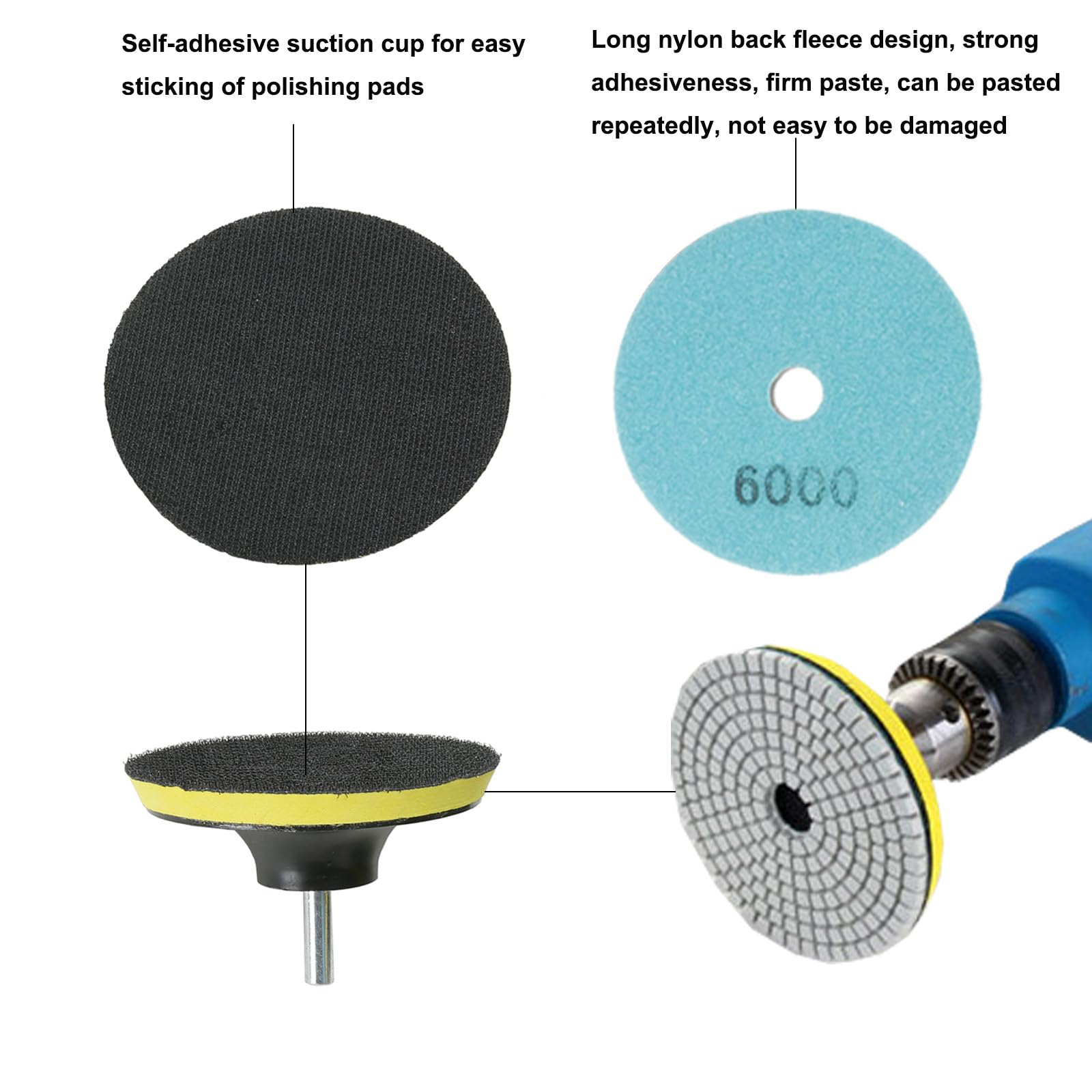 4 Inch Diamond Grinding Pads for Tile, 13pcs Wet/Dry Diamond Sanding Polishing Sheet Granite Stone Polish Kit for Concrete Marble Countertop Quartz 30#~8000# with Backer Pads Thread 5/8"