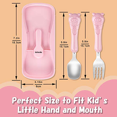 Toddler Utensils Kids Spoon and Fork Set 18/8 Stainless Steel Silverware BPA Free Cute Pig Child Flatware with Travel Case for Age 3+