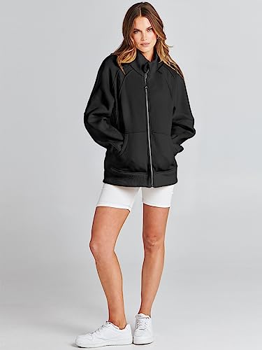 Caracilia Women's Oversized Sweatshirts Long Sleeve Zip Up Y2K Trendy Fashion Sweatshirt Jackets Pullovers Active Comfy Cute Clothes With Thumb Hole C112A0-heise-S Black