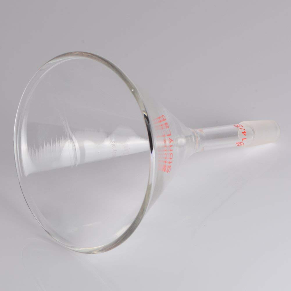 StonyLab Glass Short Stem Powder Funnel with 100 mm Top O.D. and 14/20 Inner Joint Filter Funnel Glass Funnel