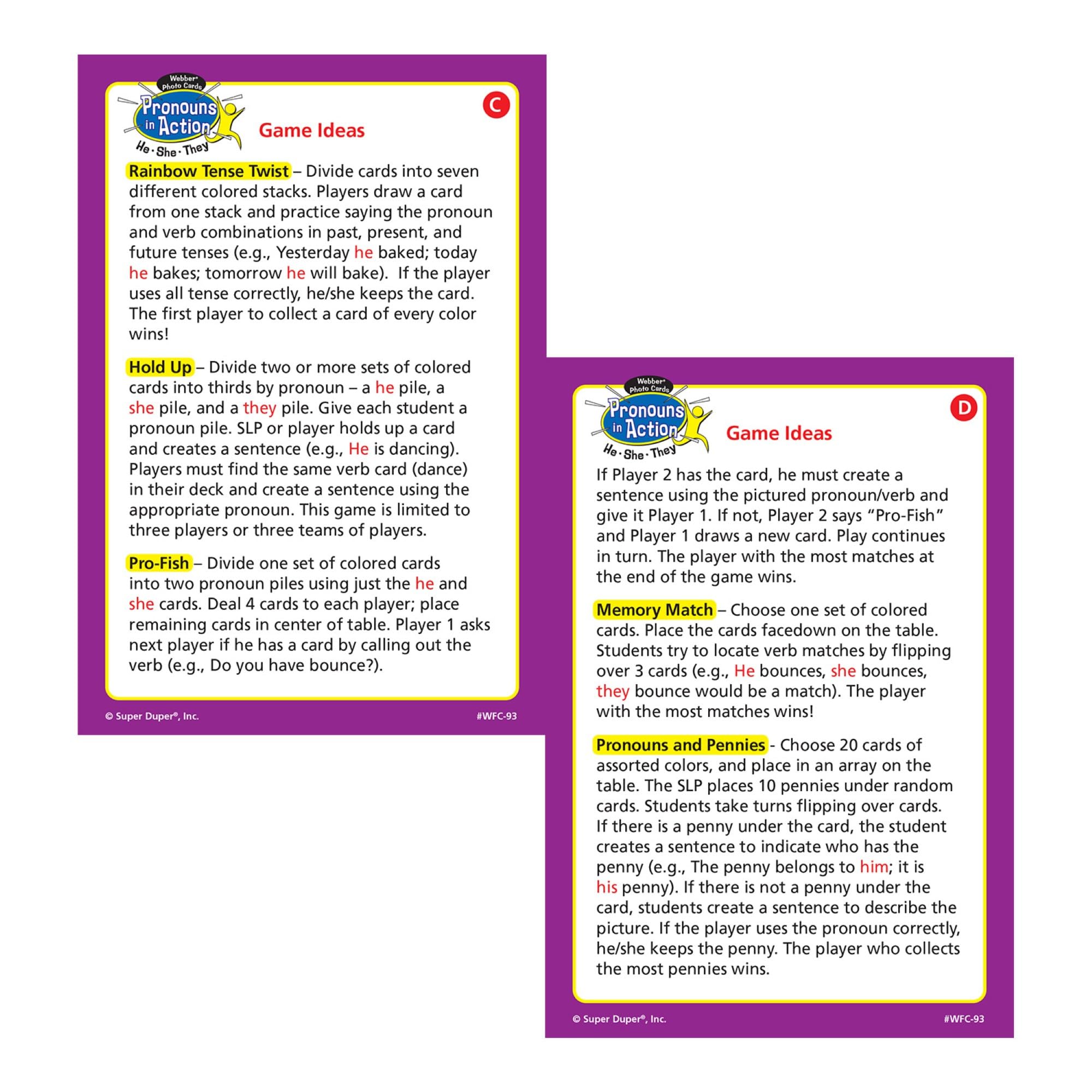 Super Duper Publications | Webber Photo Cards - Pronouns in Action - He, She, and They - Verb Flash Cards | English Grammar - Subjective Third-Person Pronouns | Educational Learning Materials