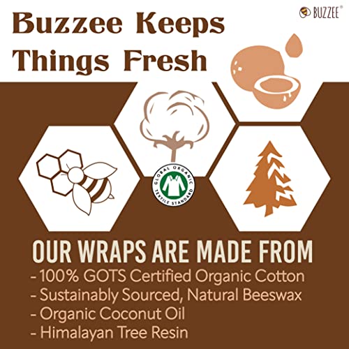 Buzzee Beeswax Wrap -Based in USA | Certified Organic Cotton | Eco Friendly Products | Kitchen Organization | Round Reusable Beeswax Wraps For Food | Sustainable Products |Food Saver Rounds 5PK BUNDLE