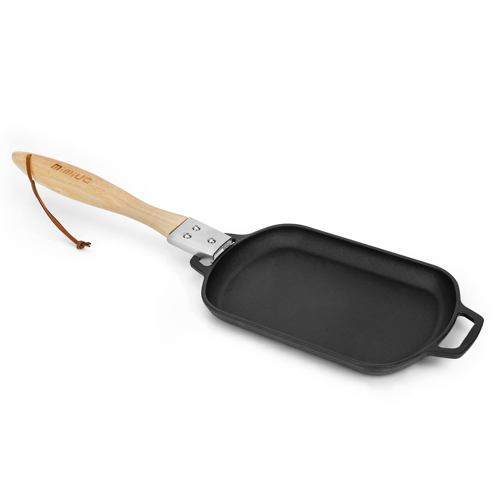 Mimiuo Cast Iron Sizzler Pan for Pizza Oven and Grill, 14 Inch Non-Stick Sizzling Fajita Skillet Rectangular Griddle Pan with Removable Handle for Stove Cooking Grilling Meats Seafood