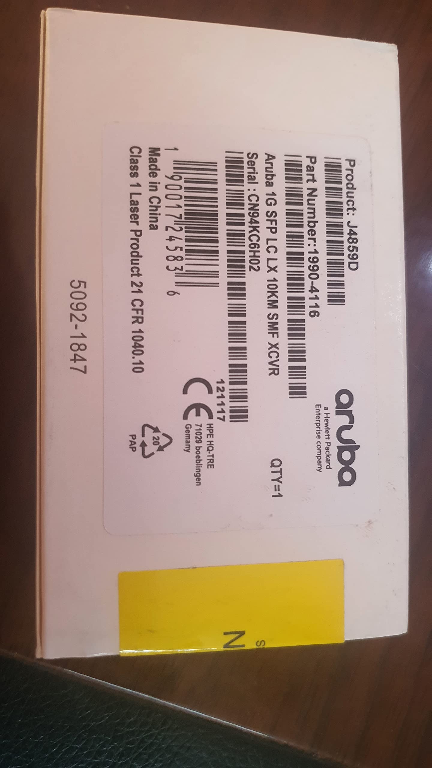 HP J4859D Aruba - SFP (mini-GBIC) transceiver module - GigE - 1000Base-LX - LC single-mode - up to 6.2 miles - for Aruba 2930M 24, 2930M 40, 2930M 48, 8320, MACsec Advanced Module, OfficeConnect 1410