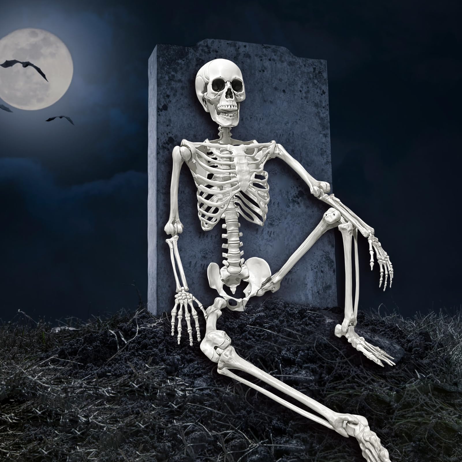 38" Posable Halloween Skeleton Decorations, Full Body Halloween Skeleton with Movable Joints for Haunted House Graveyard Props Indoor and Outdoor Decor