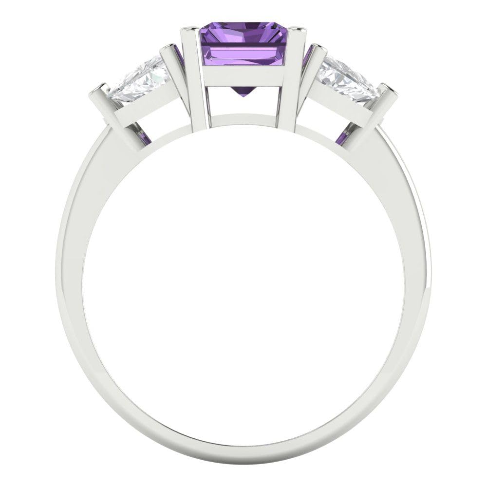 3.0ct Emerald cut 3 stone Solitaire Simulated Alexandrite Engagement Wedding Anniversary Bridal Ring 14k White Gold 7.5