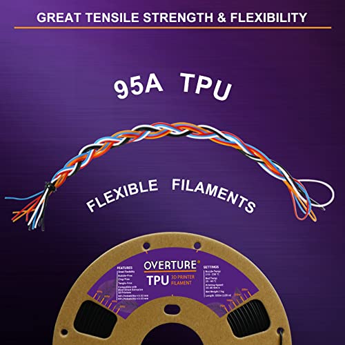 OVERTURE TPU Filament 1.75mm Flexible TPU Roll, Soft 3D Printer Consumables, 1kg Spool (2.2 lbs), Dimensional Accuracy +/- 0.03 mm (TPU Black)