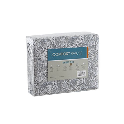 Comfort Spaces 100% Cotton Sheet Set Breathable, Lightweight, Soft with 14" Elastic Pocket Fits up to 16" Mattress, All Season Cozy Bedding, Matching Pillow Case, Queen Paisley Multi 4 Piece