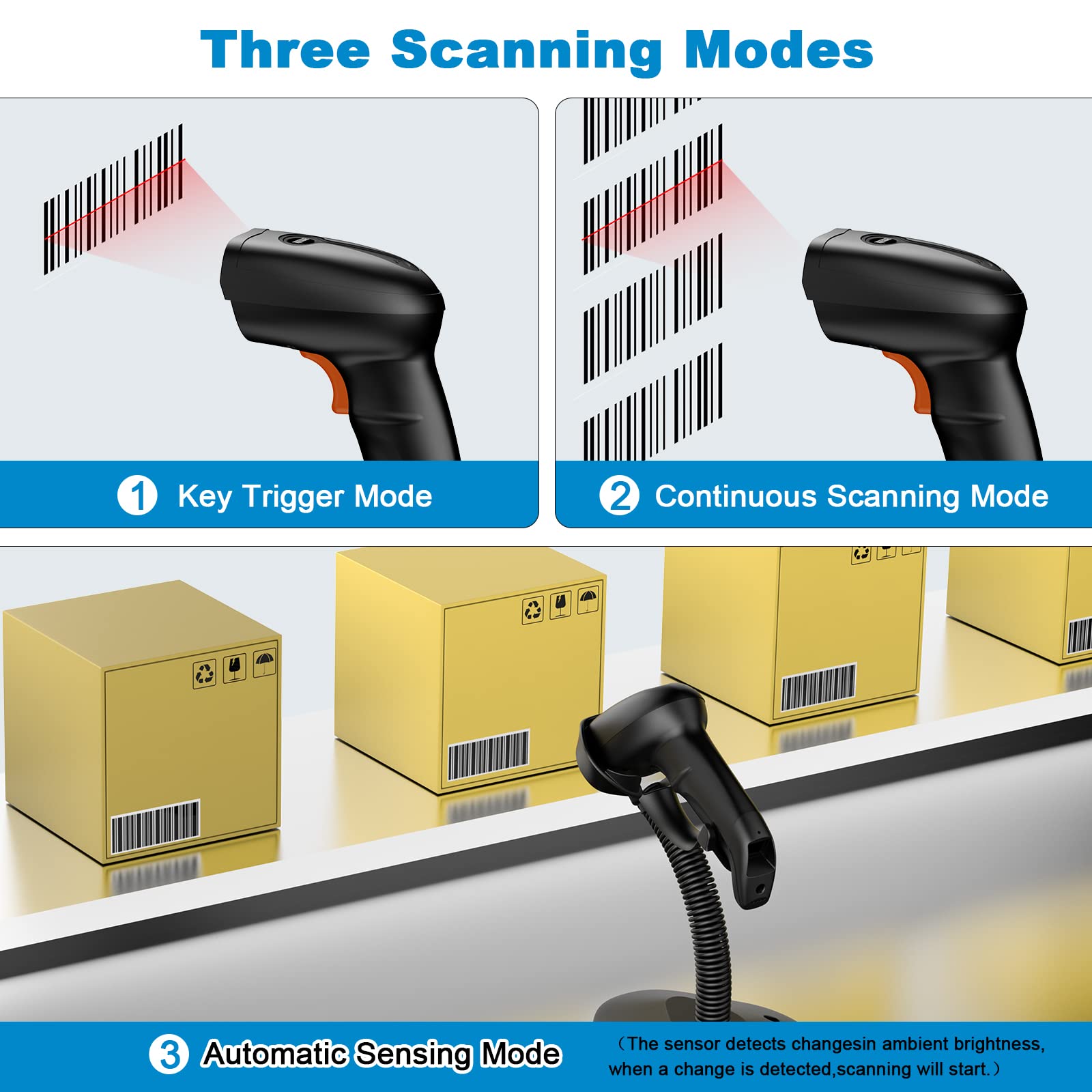 Bluetooth Barcode Scanner with Stand,2.4G Wireless & USB 2D QR Handheld Barcode Reader Scanner for Library Book, Warehouse Inventory, Store