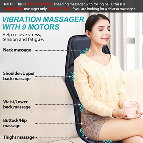 AIVEISI Massage Seat Cushion Pad with Heat 9 Massage Style Airbag Lumbar Support, Fatigue Stress Relief Back Massager Chair Pad for Men Women Home Office Use