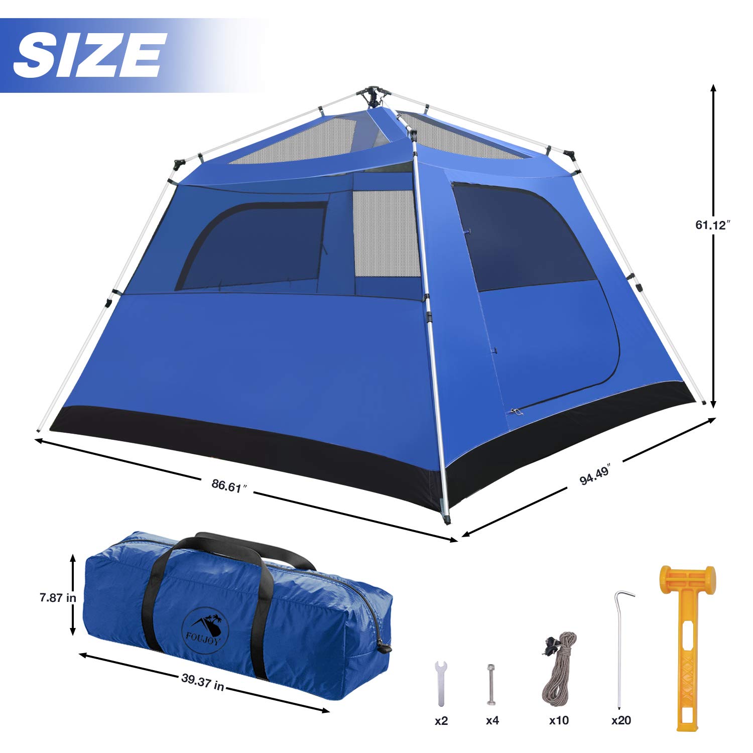 4 or 6 Person Camping Tent Windproof Family Dome Tent with Screen Room Easy Set Up for Backpacking Hiking Mountaineering (4P-Blue)